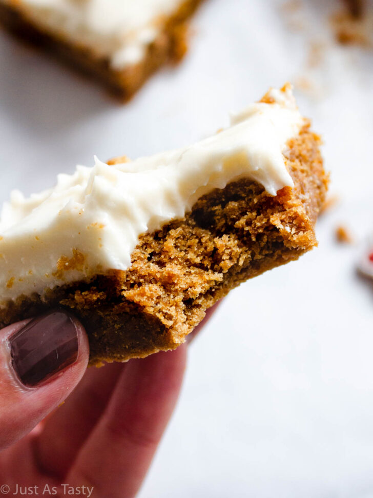 Soft & Chewy Gingerbread Bars (Cream Cheese Frosting) - Just As Tasty
